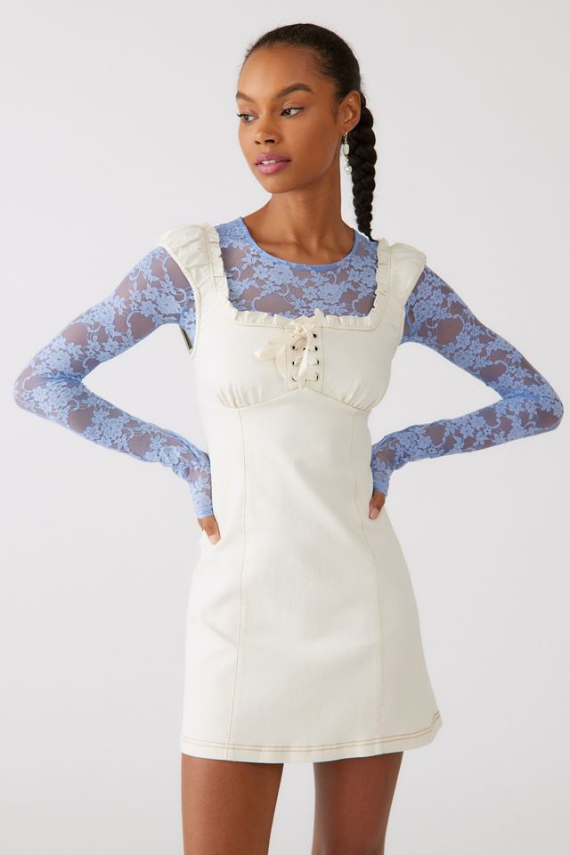 UO Nayda Denim Ruffle Mini Dress | Urban Outfitters