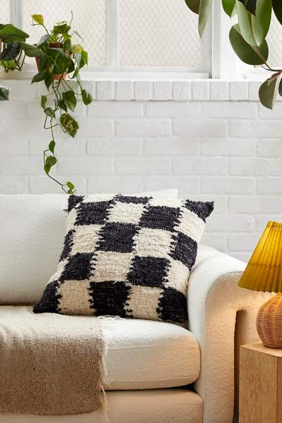 Checkerboard Woven Shag Rag Throw Pillow | Urban Outfitters Canada