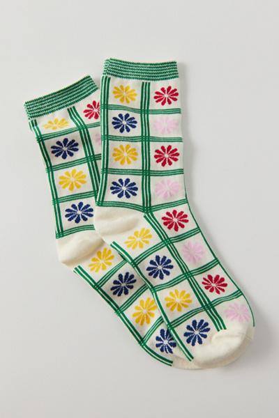 Daisy Grid Crew Sock | Urban Outfitters