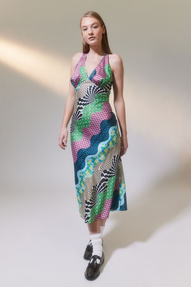 Another Girl Petunia Satin Patchwork Midi Dress | Urban Outfitters Canada