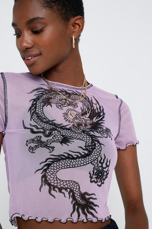 UO '90s Dragon Sheer Mesh Top | Urban Outfitters