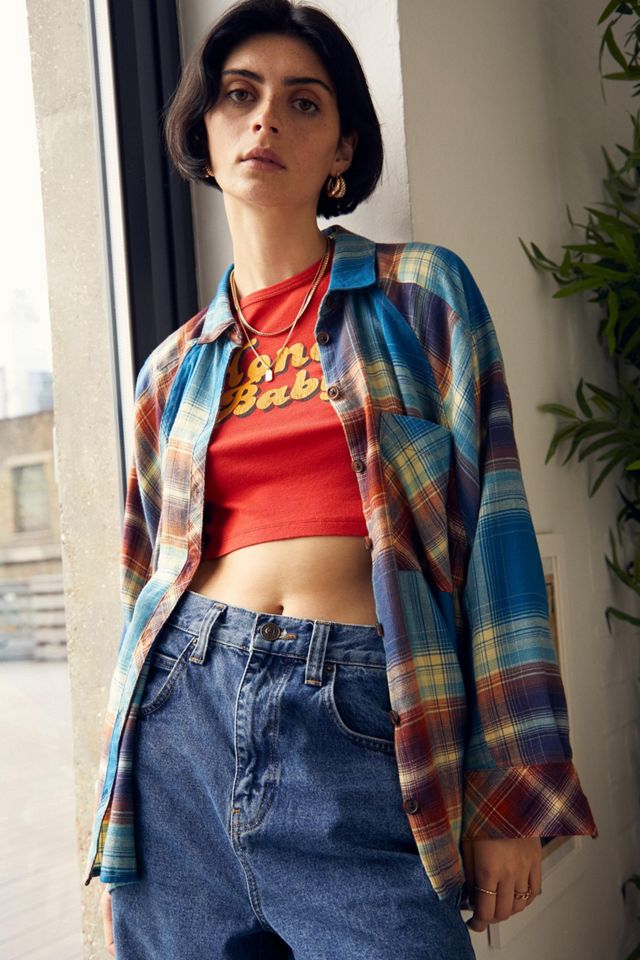 UO Brendan Blue & Rust Flannel Shirt | Urban Outfitters