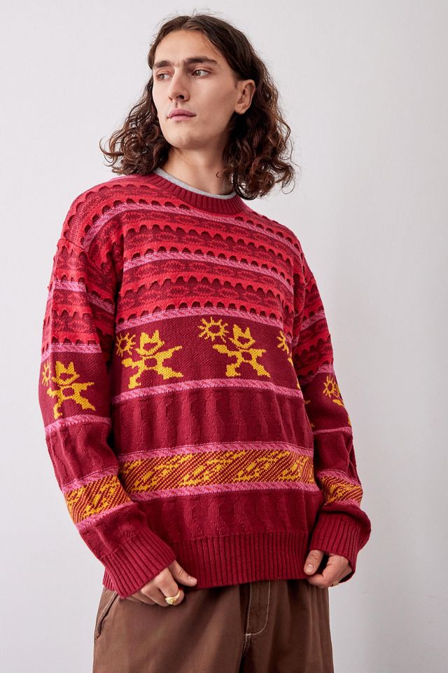 UO Red Textured Knit Sweater | Urban Outfitters