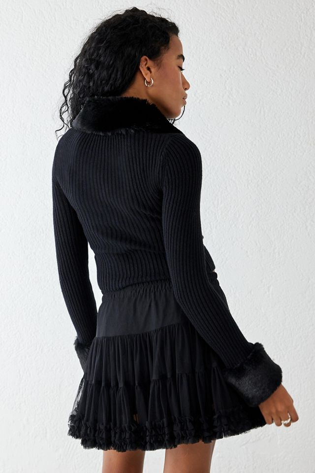 UO Ribbed Faux Fur Trim Cardigan | Urban Outfitters UO Ribbed Faux Fur Trim Cardigan | Urban Outfitters