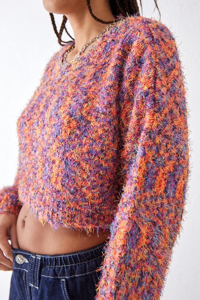 UO Rave Fluffy Knit Cropped Sweater | Urban Outfitters