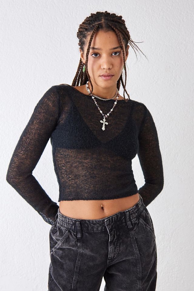 UO Long Sleeve Sheer Knit Top | Urban Outfitters