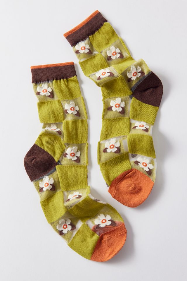 Jane Floral Colorblock Crew Sock | Urban Outfitters