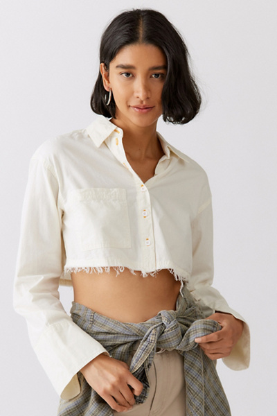 BDG Clayton Cropped Raw Hem Button-Down Top | Urban Outfitters Canada