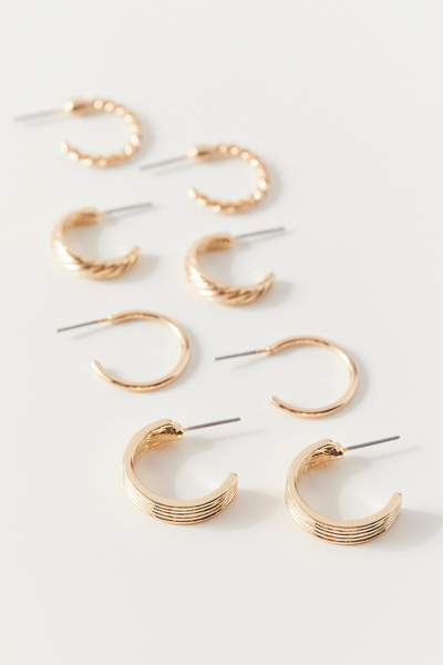 Denver Textured Mini Hoop Earring Set | Urban Outfitters