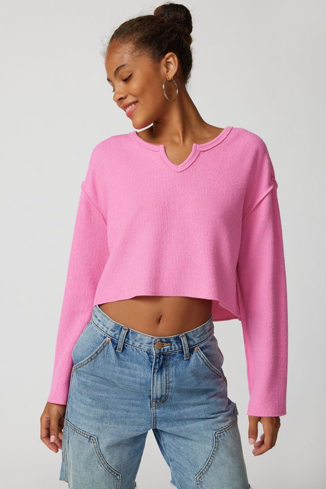 UO Parker Notch Neck Ribbed Long Sleeve Top | Urban Outfitters