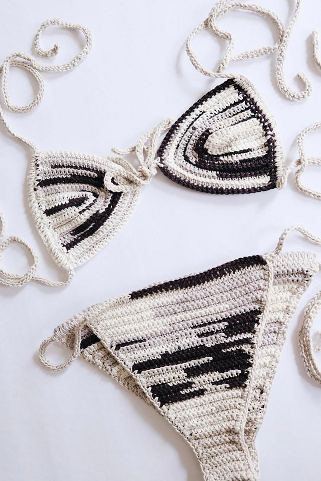 MARVES new york Upcycled Scrap Yarn Black & White Crochet Bikini ...