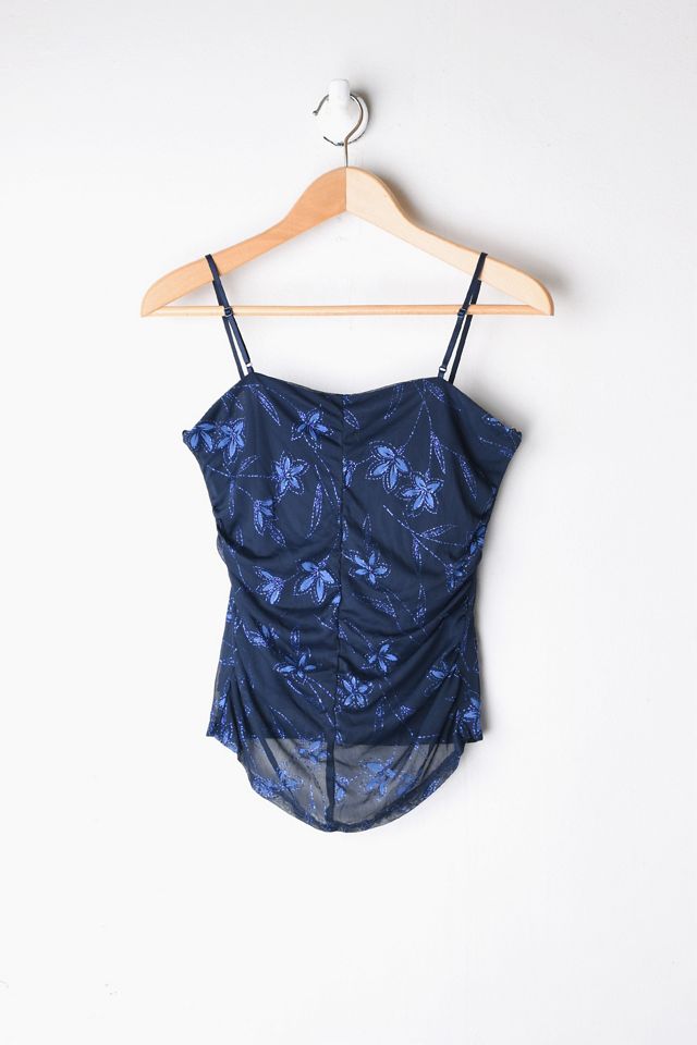 Vintage Y2k Glitter Printed Dark Blue Top | Urban Outfitters