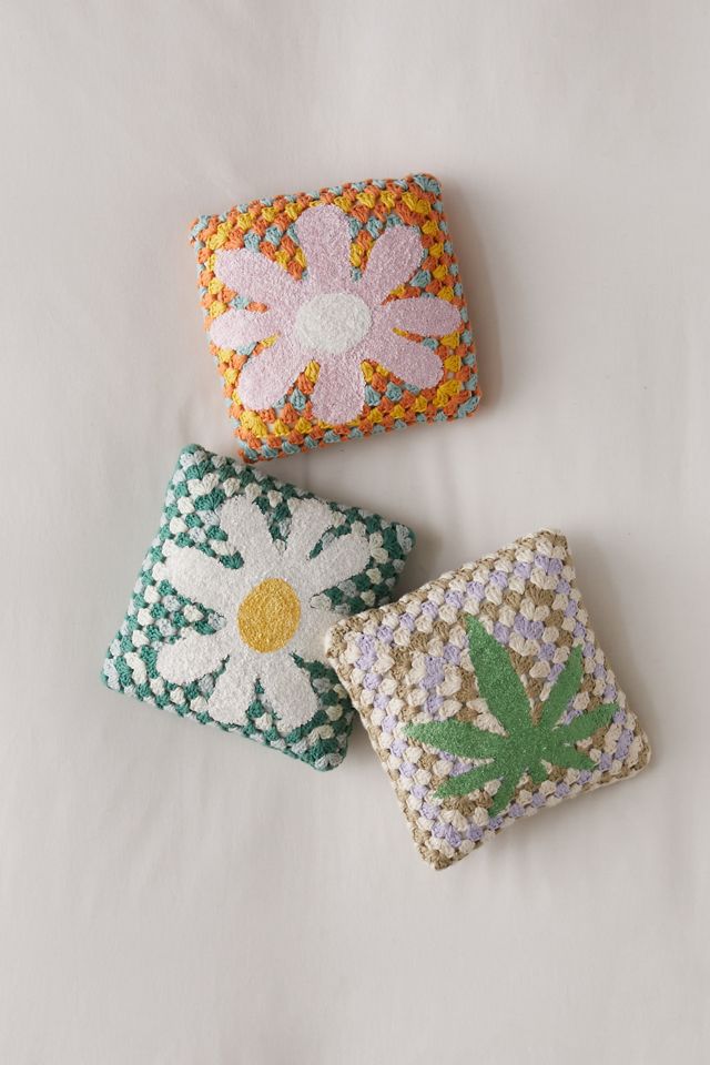 Happy Leaf Mini Crochet Throw Pillow | Urban Outfitters