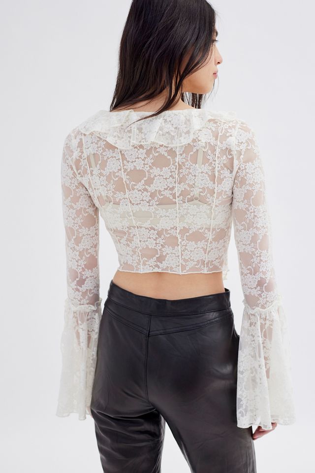 UO Gossamer Sheer Lace Flyaway Top | Urban Outfitters