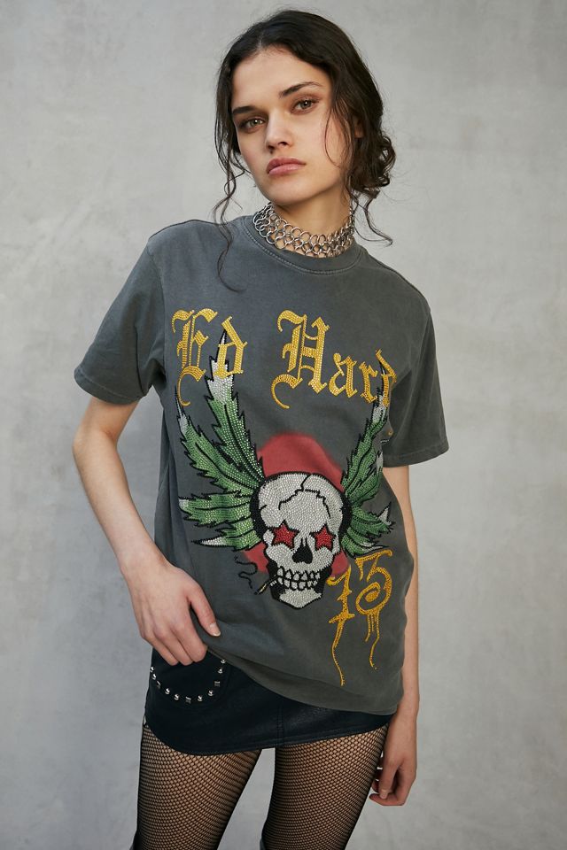 Ed Hardy UO Exclusive Rhinestone Skull Tee | Urban Outfitters
