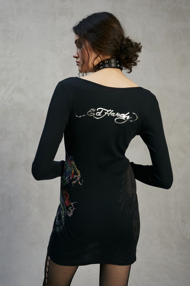 Ed Hardy UO Exclusive V-Neck Mini Dress | Urban Outfitters