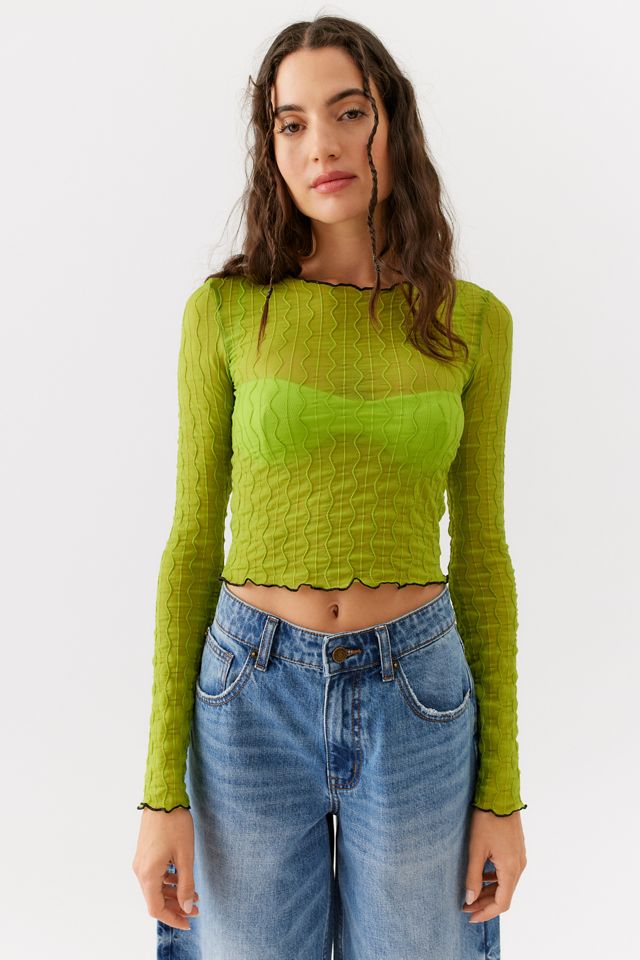 UO Mimi Semi-Sheer Textured Top | Urban Outfitters