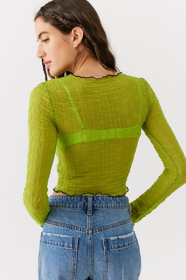 UO Mimi Semi-Sheer Textured Top | Urban Outfitters