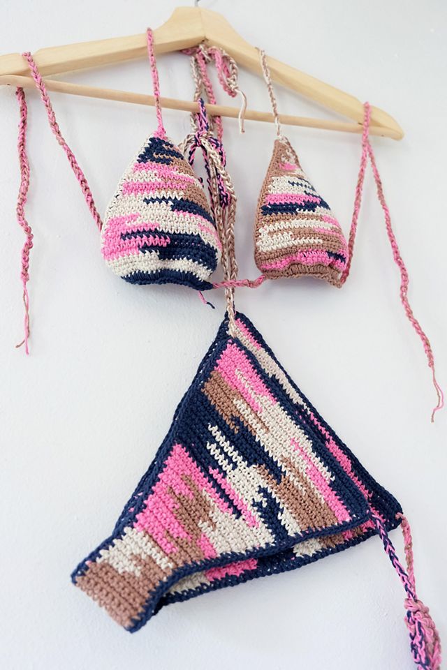 MARVES new york Scrap Yarn Crochet Triangle Bikini Parlor Pink | Urban ...