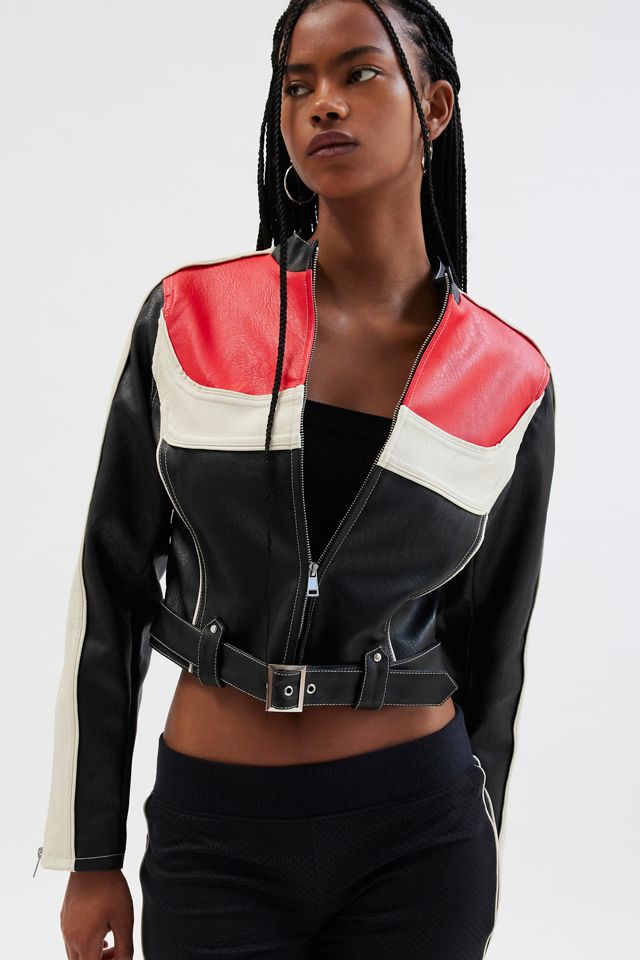 UO Jordan Faux Leather Fitted Racer Moto Jacket | Urban Outfitters