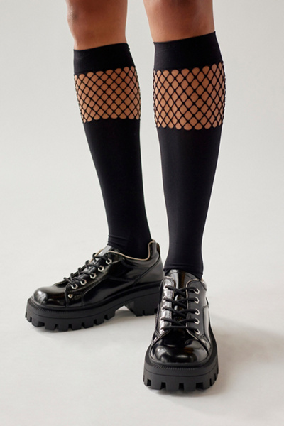 Fishnet-Trimmed Knee High Sock | Urban Outfitters