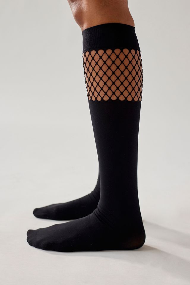 Fishnet-Trimmed Knee High Sock | Urban Outfitters