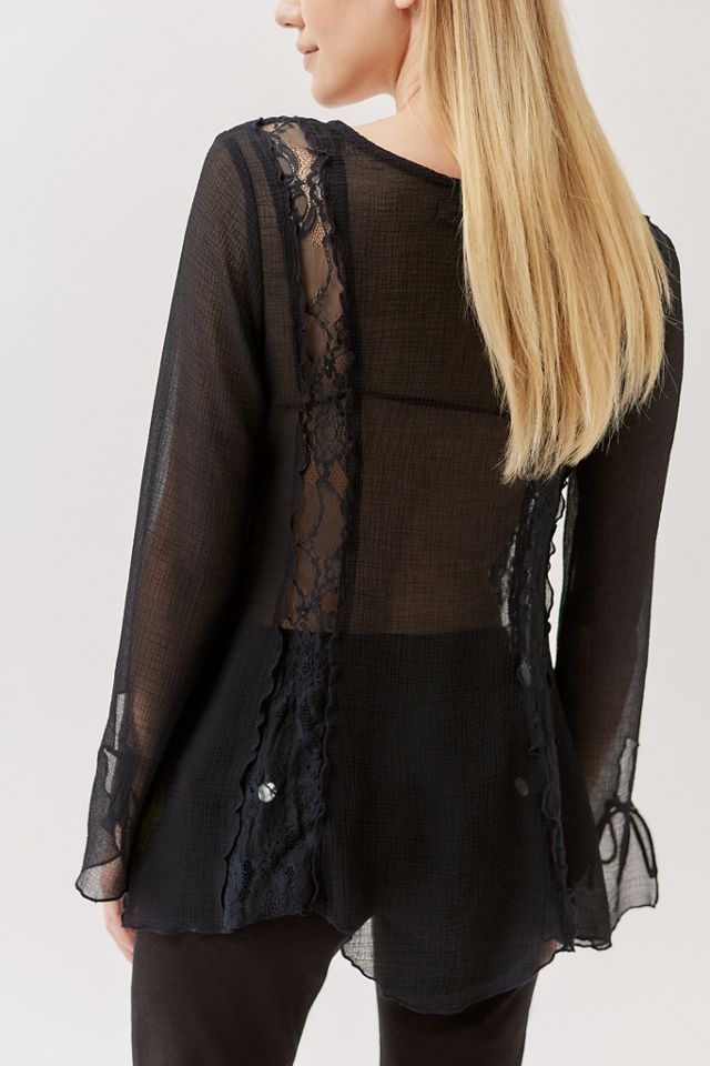UO Shelby Lace Flyaway Top | Urban Outfitters