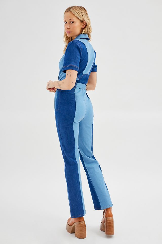 UO Isa Denim Colorblock Jumpsuit | Urban Outfitters