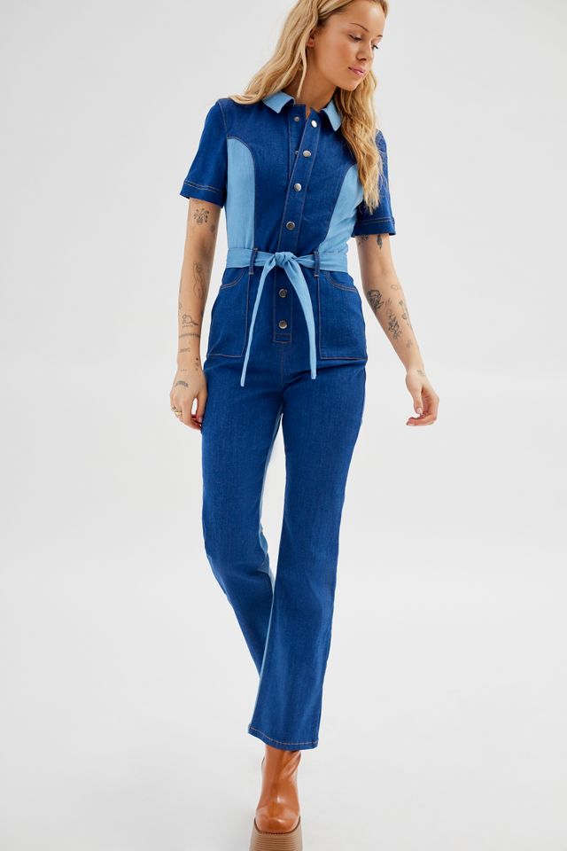 UO Isa Denim Colorblock Jumpsuit | Urban Outfitters