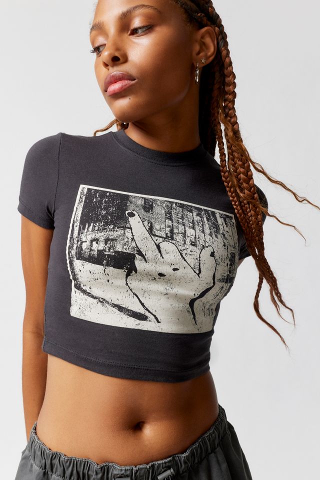 UO Middle Finger Shrunken Slim-Fit Tee | Urban Outfitters Canada