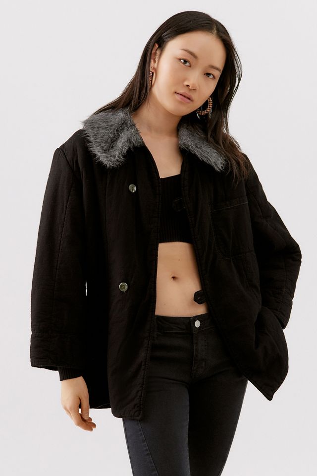 Urban Renewal Vintage Overdye Fluffy Collar Jacket | Urban Outfitters