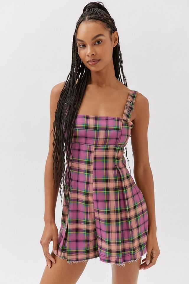 UO Pinned Up Plaid Romper | Urban Outfitters Canada