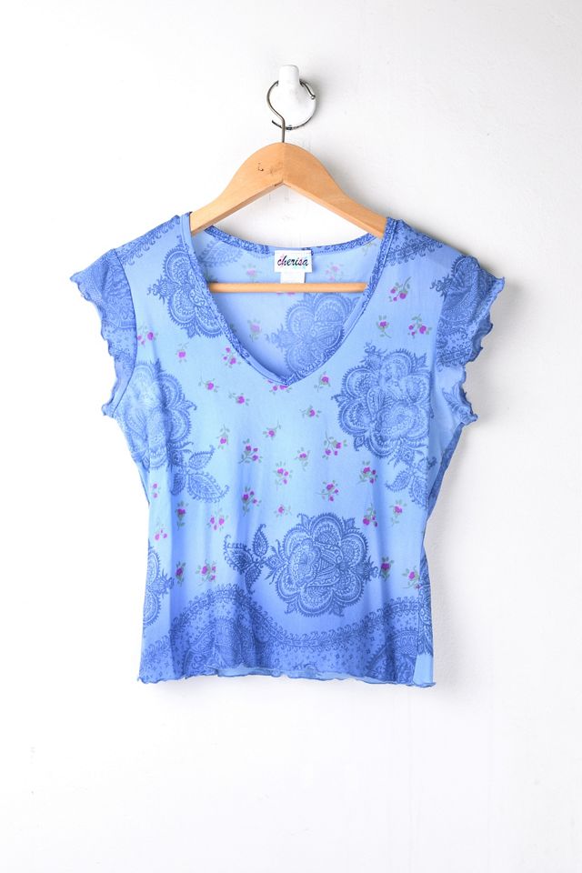 Vintage Y2k Light Blue Printed Top | Urban Outfitters