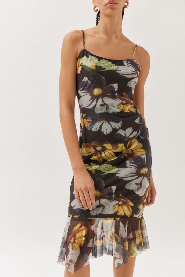 UO Raya Mesh Ruffle Midi Dress | Urban Outfitters