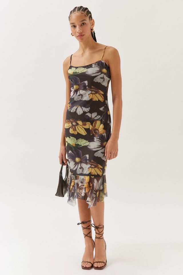 UO Raya Mesh Ruffle Midi Dress | Urban Outfitters