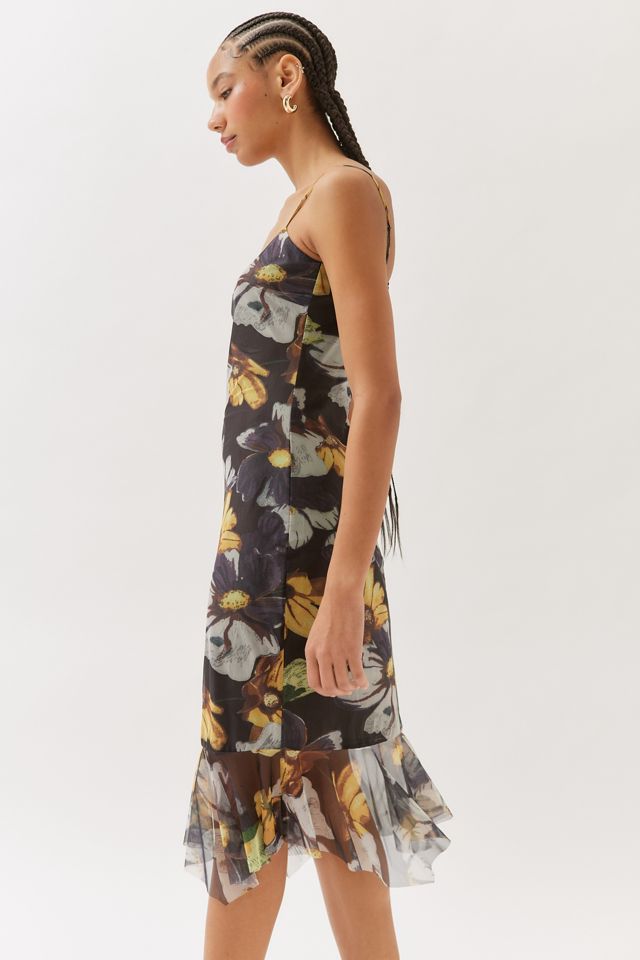 UO Raya Mesh Ruffle Midi Dress | Urban Outfitters