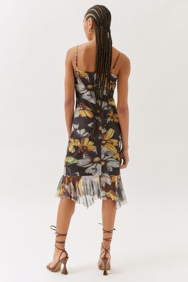 UO Raya Mesh Ruffle Midi Dress | Urban Outfitters