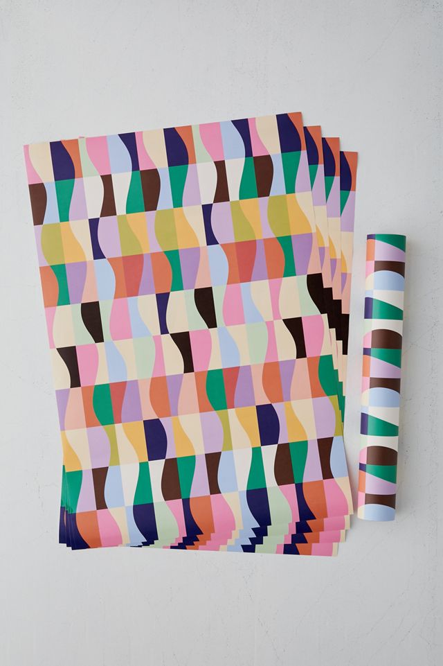 Retro Colorful Wavy Checkerboard Wrapping Paper | Urban Outfitters