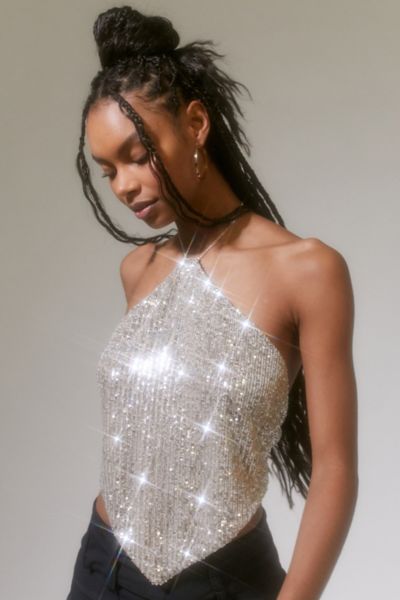 Urban Renewal Parties Remnants Amelia Sequin Halter Top | Urban Outfitters