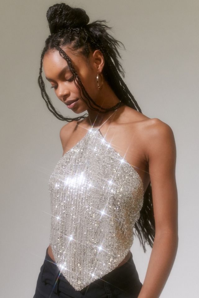 Urban Renewal Parties Remnants Amelia Sequin Halter Top | Urban Outfitters