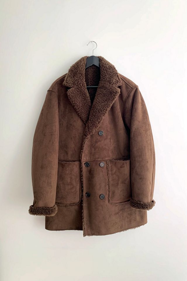 Reversible Faux Shearling & Suede Chocolate Brown Coat | Urban Outfitters