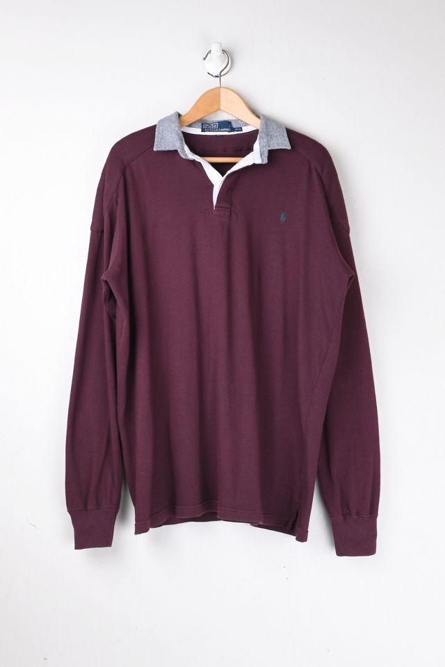 Vintage 90s Polo Ralph Lauren Dark-Red Reinforced Rugby Shirt | Urban ...