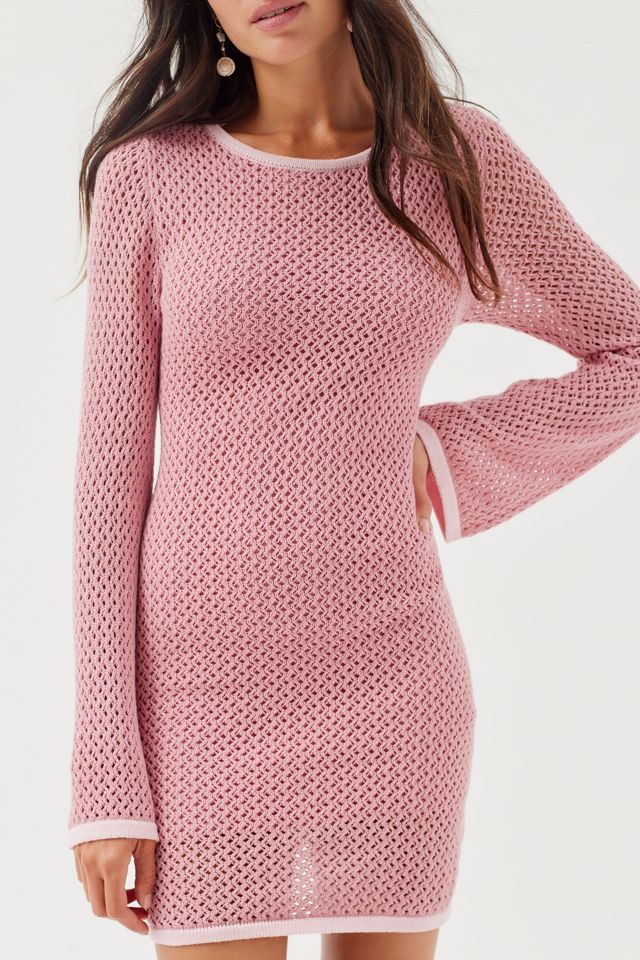 Glamorous Open-Knit Long Sleeve Mini Dress | Urban Outfitters