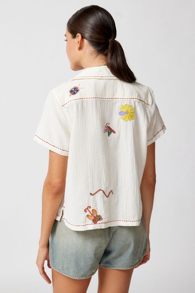 UO Franny Embroidered Souvenir Button-Down Shirt | Urban Outfitters