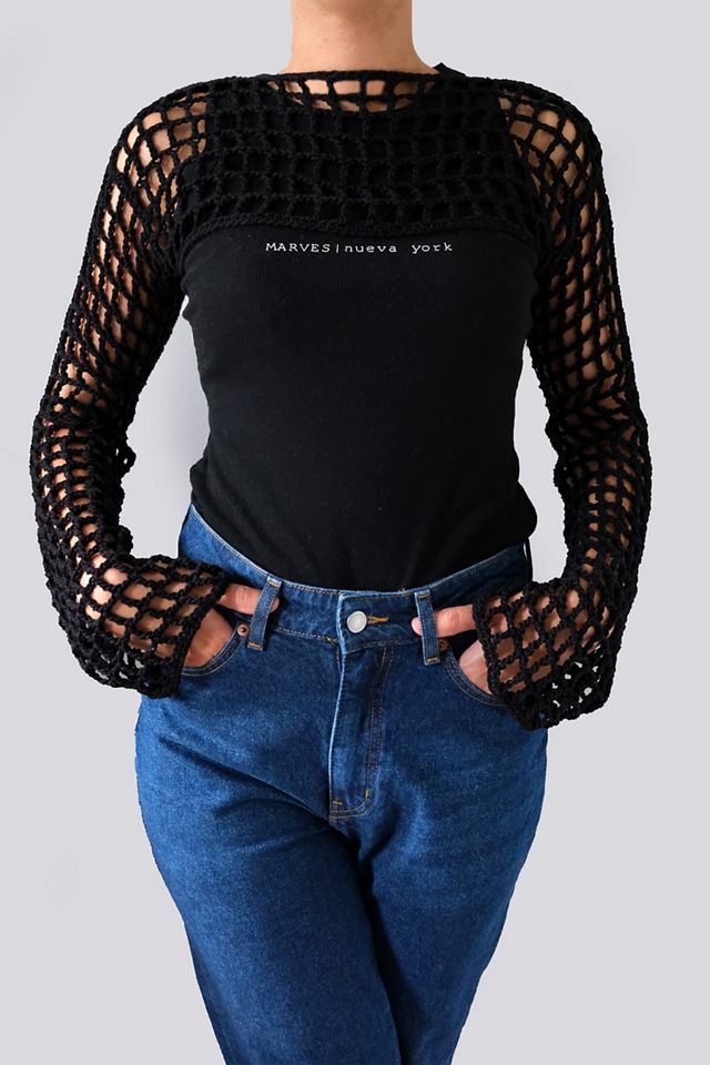 MARVES new york Crochet Mercer Mesh Bolero Shrug Top | Urban Outfitters