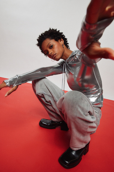 Diesel Metallic Hooded Long Sleeve Top | Urban Outfitters