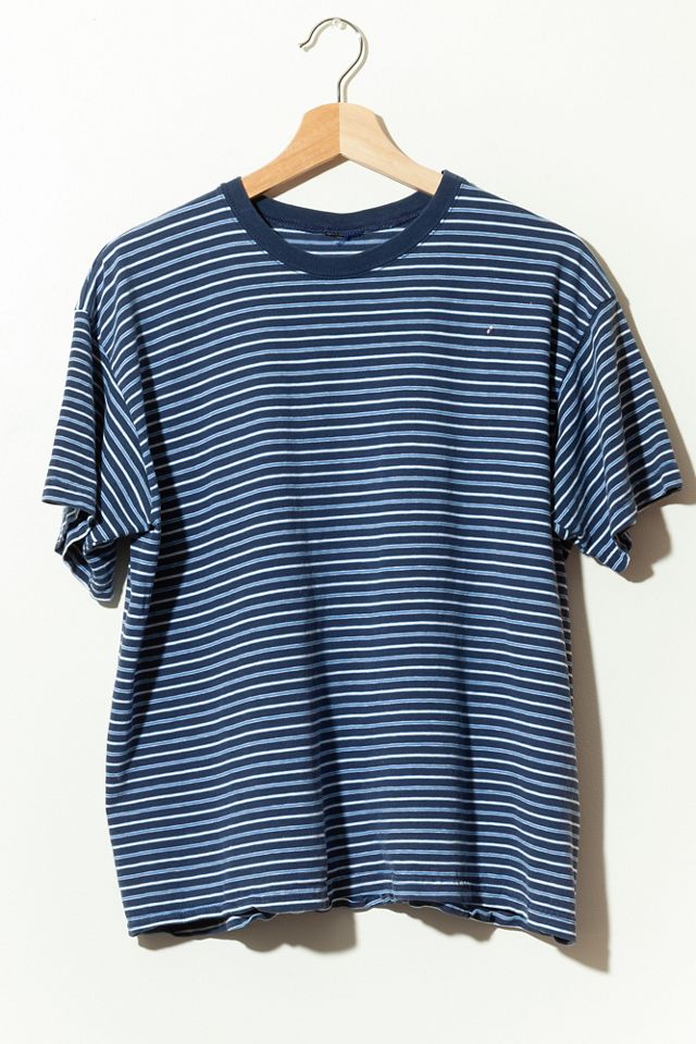 Vintage 1990s Distressed Blue Striped T-Shirt | Urban Outfitters