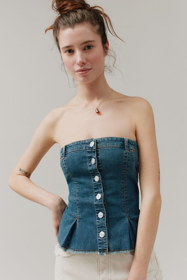 BDG Denim Lace-Up Tube Top | Urban Outfitters