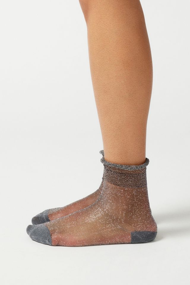 MeMoi Sheer Metallic Crew Sock | Urban Outfitters Canada