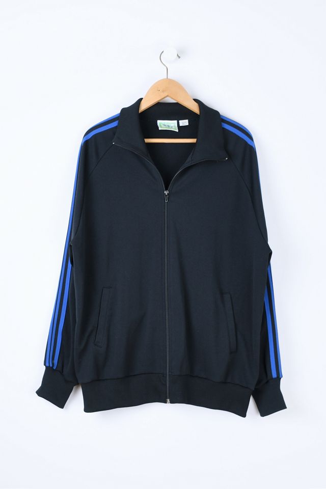 Vintage '90s Black Track Jacket with Blue Stripes | Urban Outfitters